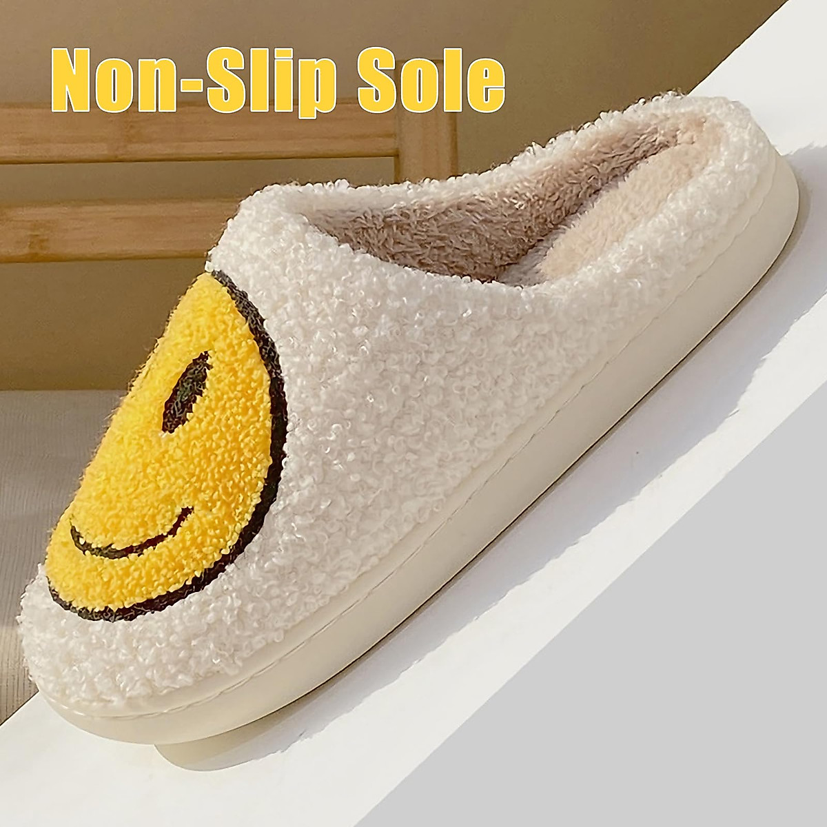 Smile Face Slippers for Women and Men, Retro Comfy Warm Soft Fuzzy Plush Slip-On House Shoes Funny Cute Happy Smile Home Winter Warmies Pillow Cloud Memory Foam Fluffy Slipper for Indoor & Outdoor(Pink)