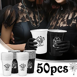 Nefelibata 50 Pack Gothic 30th Birthday Party Cups Halloween Women Death to My 20s Plastic Cup Female RIP Twenties Party Supplies Funny Falll Girl 30th Birthday Table Decorations