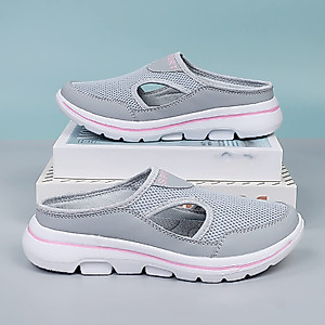 WENOREG Women’s Backless Mesh Hollow Out Slip-on Mules Sandals with Arch Support,Fashion Casual Comfort Knitted Air Cushion Outdoor Orthopedic Walking Sneakers (Pink,12,12)