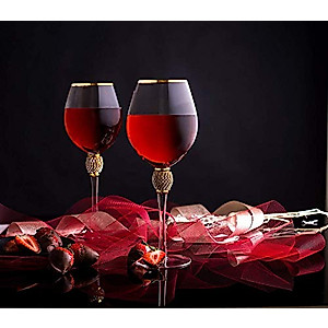 Trinkware Gold Rimmed Wine Glasses Set of 2 - Rhinestone Champagne Flutes "DIAMOND" Studded - Long Stem, 16oz, 10-inches Tall – Elegant Glassware And Stemware