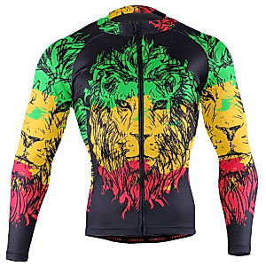 Lion Pattern Men's Cycling Jersey Long Sleeve Bicycle Shirt with Full Zipper & 3-Rear Pockets