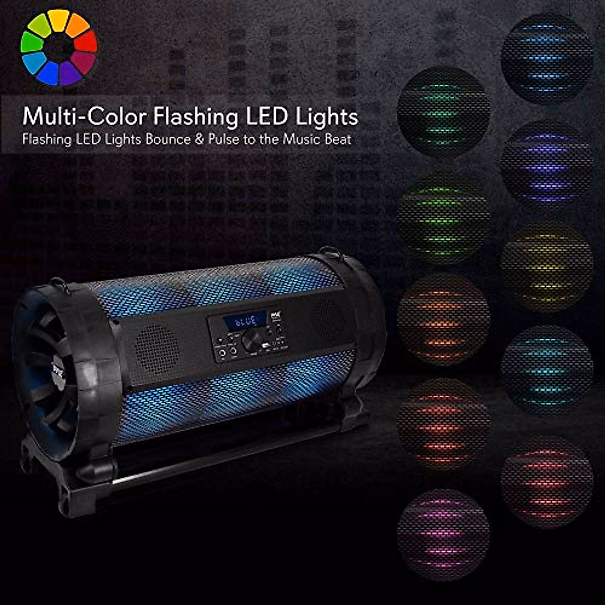 Pyle Portable Bluetooth Boombox Stereo System - 600 W Digital Outdoor Wireless Loud Speaker w/LED Lights, FM Radio, MP3 Player, USB, Wheels, w/ Karaoke Microphone, Remote Control - PBMSPG198, Black