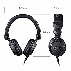 Technics Professional DJ Headphones with 40mm CCAW Voice Coil Drivers, 270° Swivel Housing and Locking Detachable Cord; Lightweight, Foldable High Input - EAH-DJ1200 (Black)