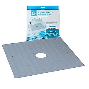 SlipX Solutions Microban-Infused Rubber Shower Mat, 21" x 21" | Anti-Slip Square Bath Mat w/ 140 Power Grip Suction Cups | Gray