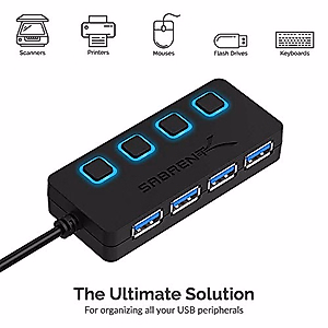 SABRENT 4 Port USB 3.0 Hub with Individual LED Lit Power Switches, Includes 5V/2.5A Power Adapter (HB-UMP3)