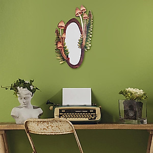 Eaarliyam Wooden Mushroom Forest Mirror, Wall Hanging Decor Vintage,Wooden Mushroom Forest Mirror, Vintage Wall Hanging Mushroom Shape Mirror Decor for Bedroom,Living Room