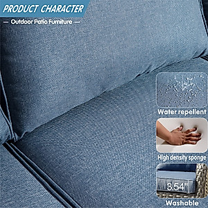 XIZZI Patio Furniture Sets Outdoor Furniture Conversation Set 5 Pieces All Weather Wicker High Back Couch with Ottomans,Grey Wicker Denim Blue