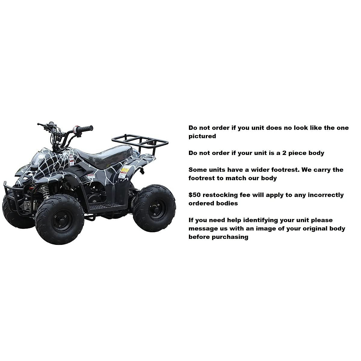 1-Piece Body Plastic Fender for IceBear Coolster 3050 Taotao Chinese Peace SunL MotoTec Kids ATV Quad 110cc (Black)