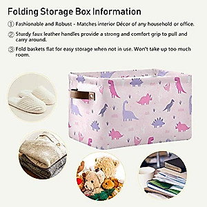 xigua Pink Cartoon Dinosaur Large Storage Basket, Foldable Storage Basket, Waterproof Coating Storage Box with Handle Toy Storage Bag, for Home School & Office, 1PCS