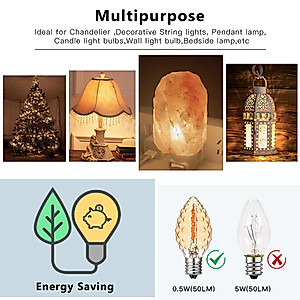 Hcnew C7 LED Night Light Bulbs 0.5W,C7 E12 Candelabra Candle Amber Night Light Bulbs 2200K Equivalent 4W 7W Incandescent Salt Lamp Mini Light Bulbs Chandelier Christmas Lights Diamond Shaped,6 Pack