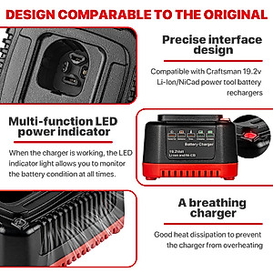 2Pack 19.2V 4.0Ah Replacement Battery and Charger Kit for Craftsman 19.2V Lithium Battery Craftsman C3 XCP 130279005 1323903 130211004 Craftsman 19.2 Volt Battery Charger Set