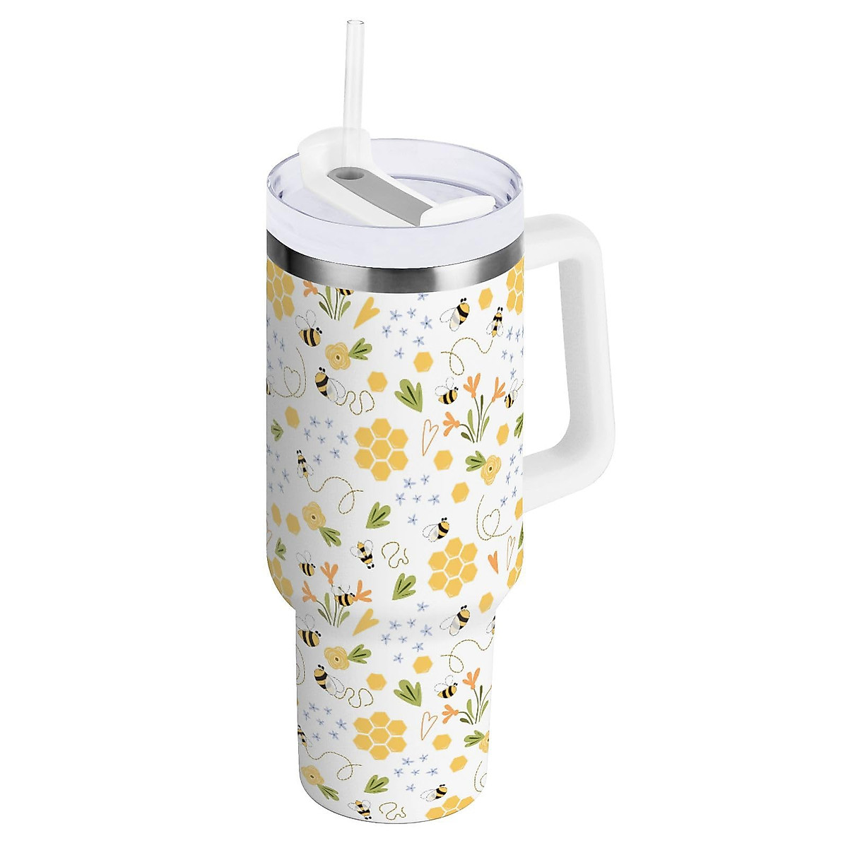 MCHIVER Bee Honey 30 oz Tumbler with Handle and Straw Stainless Steel Vacuum Water Bottle Leak-proof Travel Coffee Mug Thermos Water Bottle for Hot Cold Beverages