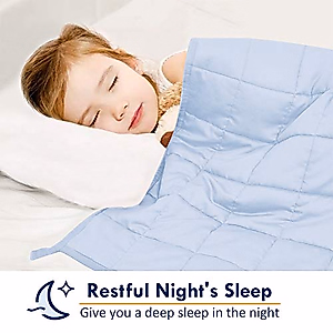 Keeptop Kids Weighted Blanket (7 lbs, 41"x60", Light Blue) - Cooling Heavy Blanket for a Child Between 60-80 lbs - 100% Natural Cotton Material with Premium Glass Beads, Double Stitched Edge