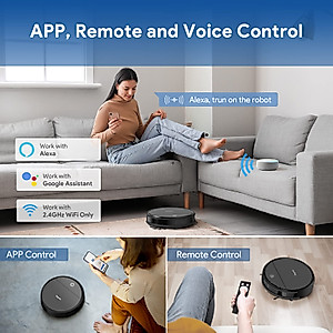 Bagotte Robot Vacuum and Mop Combo, 2000Pa Suction 2600 mAh 2 in 1 Mopping Robotic Vacuum Cleaner with Schedule, WiFi/App/Alexa, Self-Charging, No Water Tank, Ideal for Hard Floor, Pet Hair and Carpet