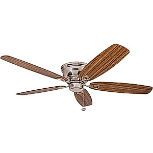 Honeywell Ceiling Fans Glen Alden, 52 Inch Classic Flush Mount Indoor LED Ceiling Fan with Light, Pull Chain, Quick-2-Hang Dual Finish Blades, Reversible Motor - 50519-01 (Brushed Nickel)