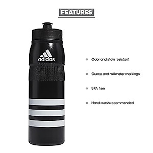 adidas unisex adult 750 Ml (28 Oz) Stadium Refillable Plastic sports water bottles, Black/White, One Size US