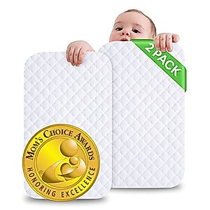 iLuvBamboo Crib Mattress Protector -2 PACK- Waterproof Pad Cover -28” x 52”- Quilted Soft Bamboo Jacquard Fitted Topper - Breathable & Noiseless - Best Baby Gifts for Potty Training Toddlers & Infants