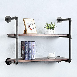 JIANZHUO Industrial Pipe Shelving Floating Shelves,Rustic Wall Shelf Wood Hanging Shelf, Pipe Shelves Wall Mounted,Bookshelves Shelving Bookshelf (2 Tier,30in)