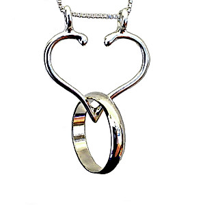 Ali C Art STERLING SILVER Ring Holder Necklace Heart Pendant Handmade in USA for Women's Rings. Choose chain 18, 20, or 24 inch. Engagement Wedding Band Keeper Doctor Nurse Surgeon MD RN Gift Jewlery