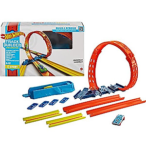 Hot Wheels Track Builder Unlimited Adjustable Loop Pack for Kids 6 Years Old & Up with 1 Hot Wheels Car, Spiral Loop, Launcher & 3 Tracks That Connects to Other Sets , Orange, Blue, Yellow