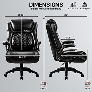 YI DANICA High Back Big & Tall 400lb Office Chair - Heavy Duty Metal Base, Adjustable Tilt Angle Large Bonded Leather Ergonomic Executive Computer Swivel Chairs