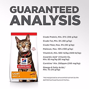 Hill's Science Diet Light, Adult 1-6, Weight Management Support, Dry Cat Food, Chicken Recipe, 4 lb Bag