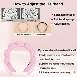 Ruiwen Hair Spa Headband for Washing Face, 3 Pink+Light Green Terry Cloth Headbands, Facial Exfoliator, Face Scrubber, Bubble Soft Puffy Skincare Headbands for Makeup Removal, Women's Product