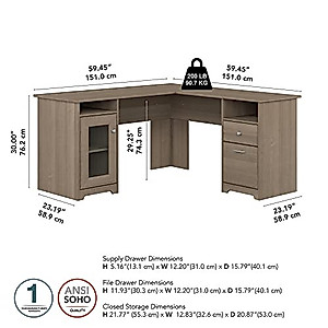 Bush Furniture Cabot 60W L Shaped Computer Desk in Ash Gray