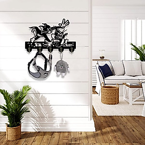 AVJERA Cat and Mouse Key Holder for Wall Decorative, Tom Cat Wall Mounted Jerry Mouse Key Organizer with 5 Key Hooks, Cartoon Anime Adhesive Key Rack for Kitchen