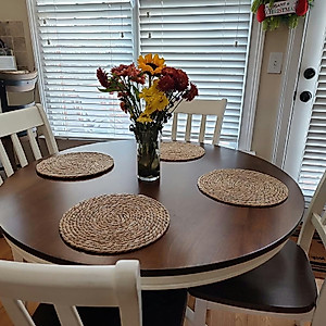 Round Woven Placemats Set of 4, 12" Boho Rattan Placemats Natural Hand-Woven Water Hyacinth Placemats, Farmhouse Weave Place Mats, Rustic Braided Wicker Table Mats for Dining Table,Home,Wedding