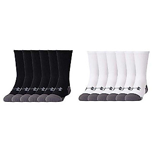 Under Armour Youth Resistor 3.0 Crew Socks, 6-Pairs, Black/Graphite, Youth Large & Under Armour Youth Resistor 3.0 Crew Socks, 6 Pairs, White/Graphite, Shoe Size: Youth 13.5K-4Y
