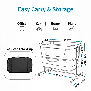 Lamberia Baby Bassinets Bedside Sleeper, Adjustable Bassinet for Baby with Wheels, Easy Folding Portable Crib for Baby, Grey