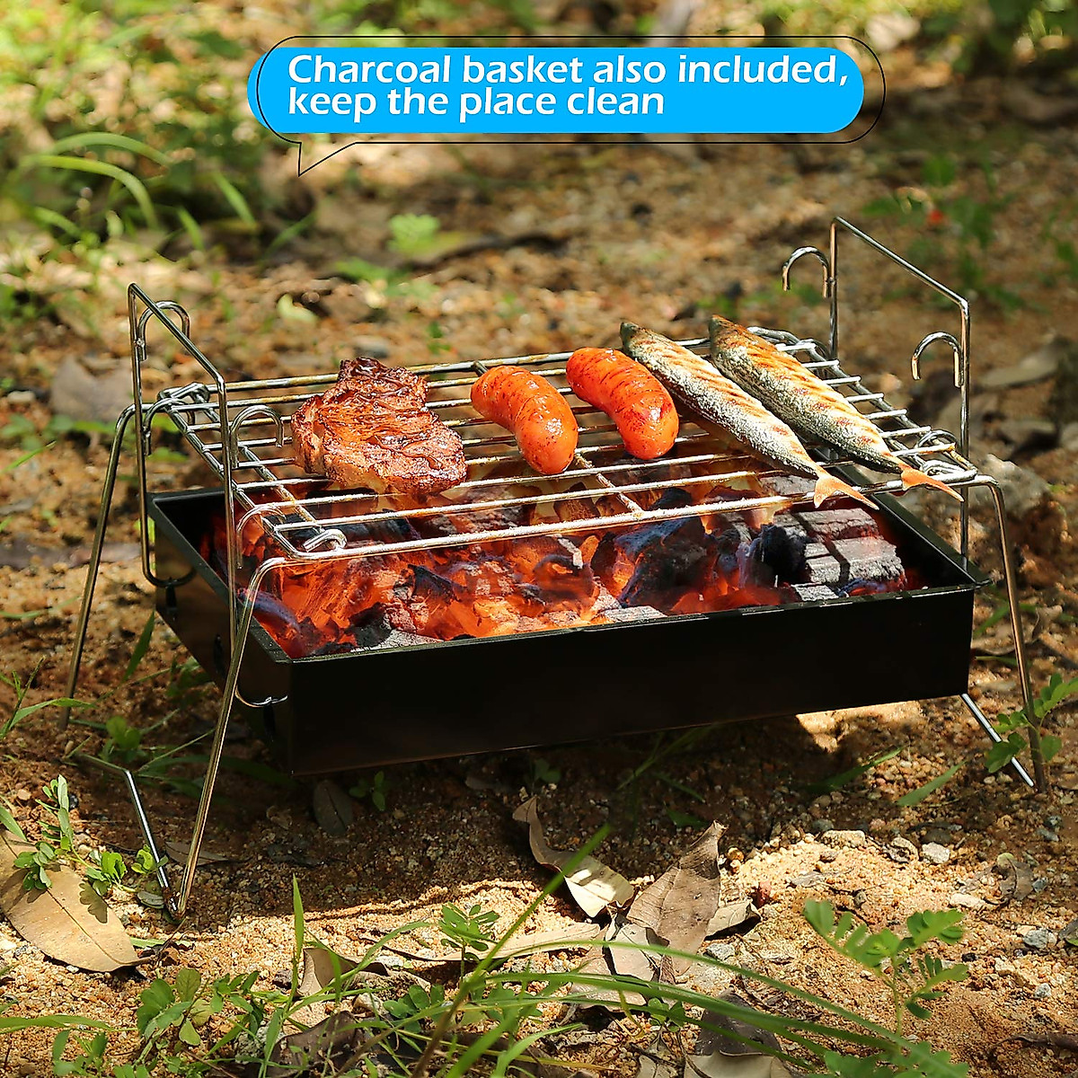 Camping Grill, Grills for Camping Folding & Lightweight Steel Mesh Barbecue Grill Tool, Portable Camping Grill for Outdoor Camping, Cooking, Hiking, Tailgating, Backpacking & Party