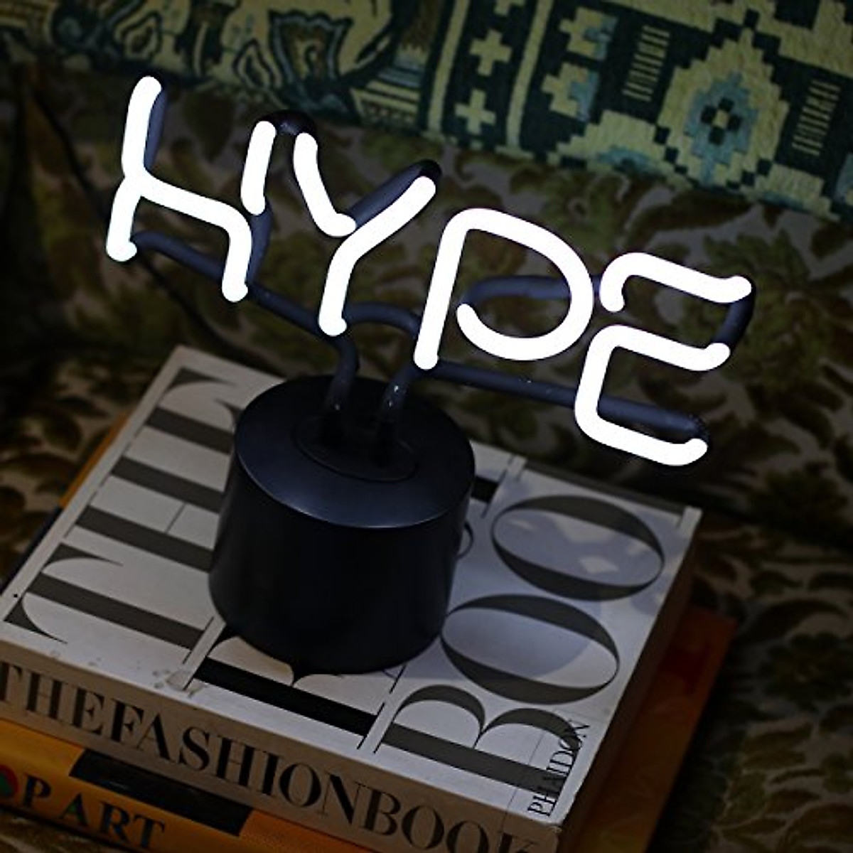 Amped & Co HYPE Real Neon Light Novelty Desk Lamp, Large 9.6x8.3", White Glow