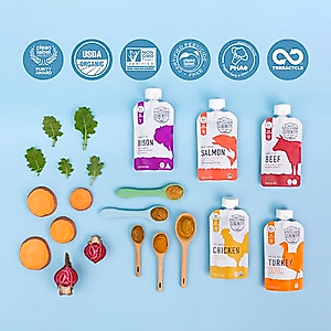Serenity Kids 6+ Months Baby Food Pouches Puree Made With Ethically Sourced Meats & Organic Veggies | 3.5 Ounce BPA-Free Pouch | Free Range Chicken, Pea, Carrot | 1 Count