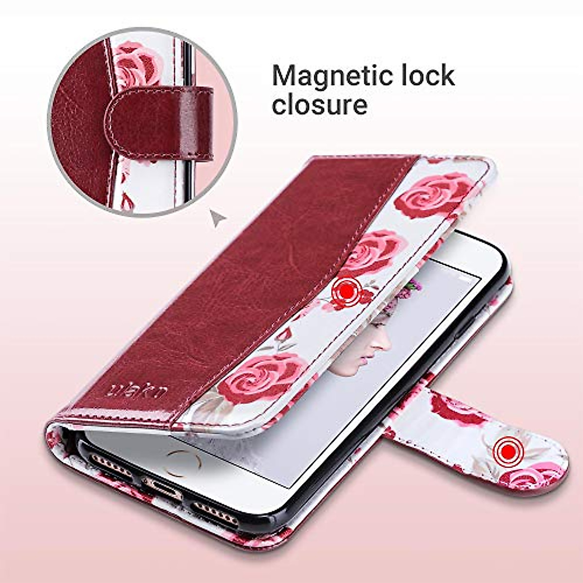 ULAK iPhone 8 Wallet, iPhone SE Wallet Case 2020, iPhone SE 3 Wallet 2022, iPhone 7 Flip Wallet Case, PU Leather Kickstand Card Holder Protective Cover for iPhone 7/8/iPhone SE 2 3 Gen 4.7'', Burgundy