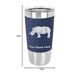 LaserGram 20oz Vacuum Insulated Tumbler Mug, Rhinoceros, Personalized Engraving Included (Silicone Grip, Navy Blue)