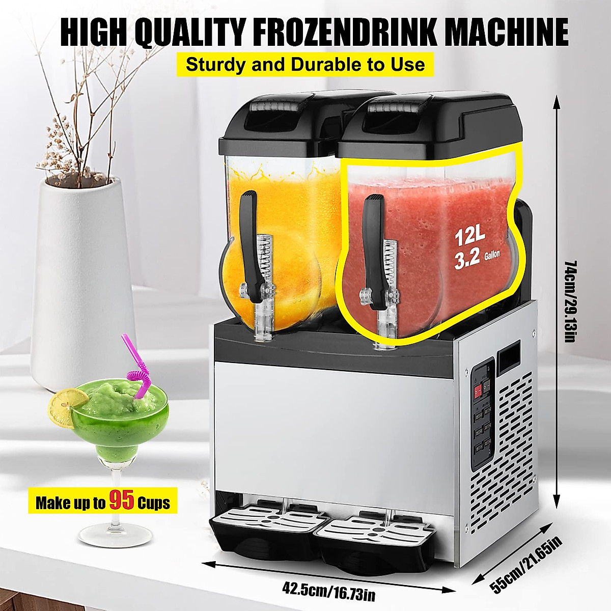 IKEKA 110V Commercial Slushy Machine 24L Double Tank Frozen Drink Slushie Maker Machine 600W Stainless Steel Margarita Machine for Supermarkets Cafes Restaurants Bars (Black)