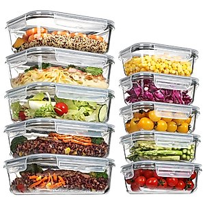Vtopmart 10 Pack Glass Food Storage Containers with Lids, Meal Prep Containers, Airtight Lunch Containers Bento Boxes with Snap Locking Lids, for Microwave, Oven, Freezer and Dishwasher