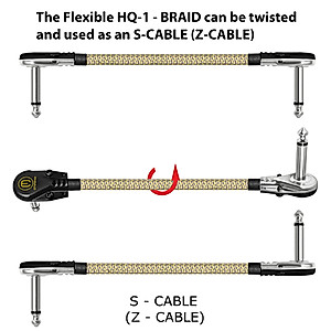 6 Units - 12 Inch - Audioblast HQ-1-BRAID(Tan + Beige) - Flexible - Dual Shielded (100%) - Instrument Effects Pedal Patch Cable w/ ¼ inch (6.35mm) Low-Profile, R/A Pancake TS Plugs & Protective Boot