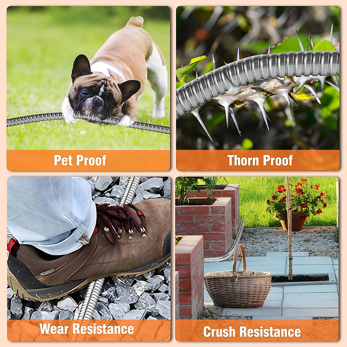 Garden Hose 50 ft - Metal Hose Flexible Garden Hose Stainless Steel Water Hose Lightweight Collapsible and No Kink Water Pipe