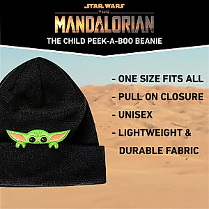 Star Wars The Mandalorian Grogu Peek-A-Boo Knitted Cuffed Beanie, Black, One Size