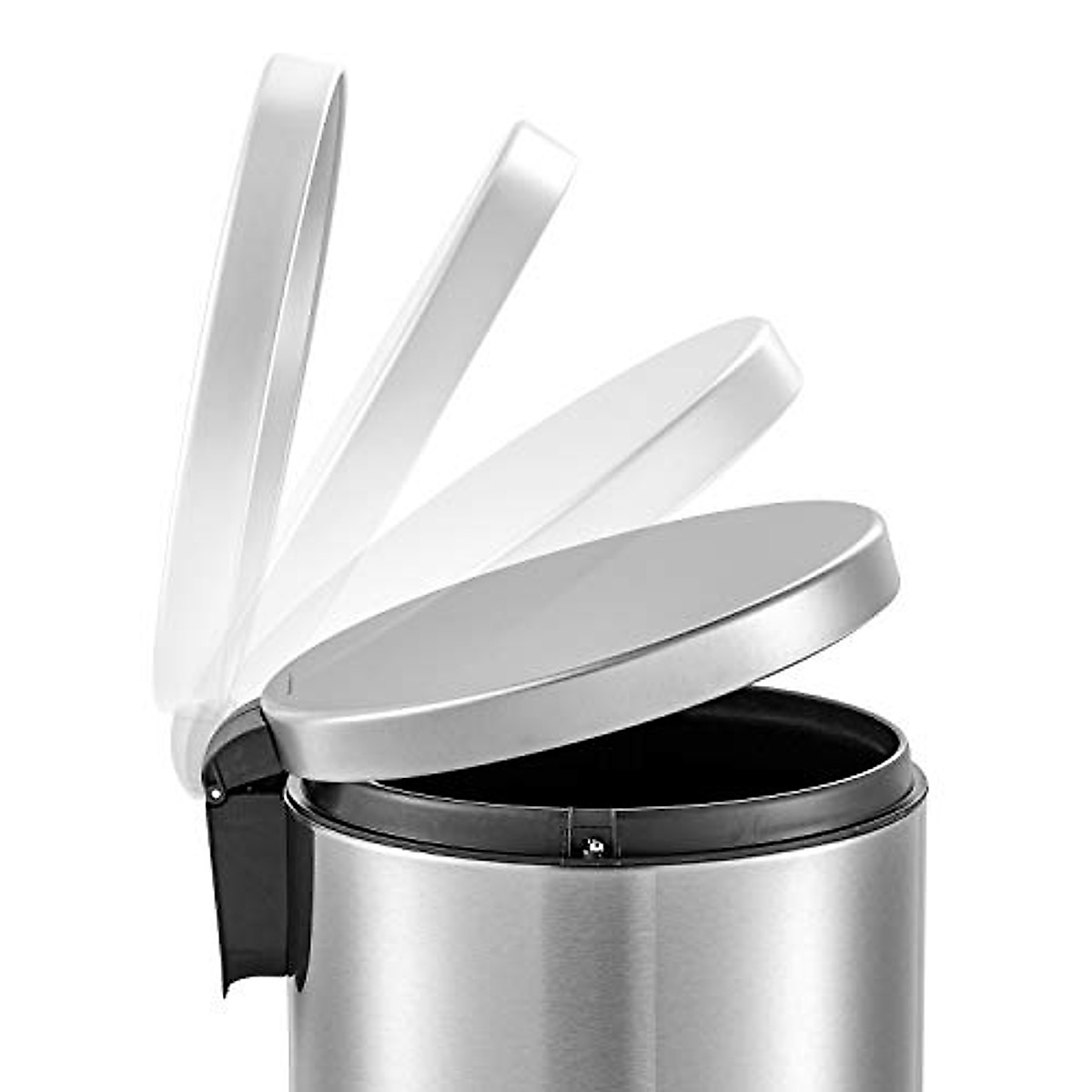 QUALIAZERO Set Heavy Duty Hands-Free Stainless Steel Kitchen/Bath Step Trash Can, Fingerprint-Resistant Soft Close Lid Trashcan, 8Gal & 1.3Gal, Round, Combo