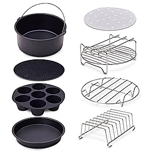 Ultra Cuisine Air Fryer Accessories, Set of 8 - Fits 3.2QT – 5.8QT Deep Fryer - 8 Inch Cake Pan, Pizza Pan, Silicone Mat, Multi-Purpose Rack, Metal Stand - BPA Free, Dishwasher Safe, Easy to Clean