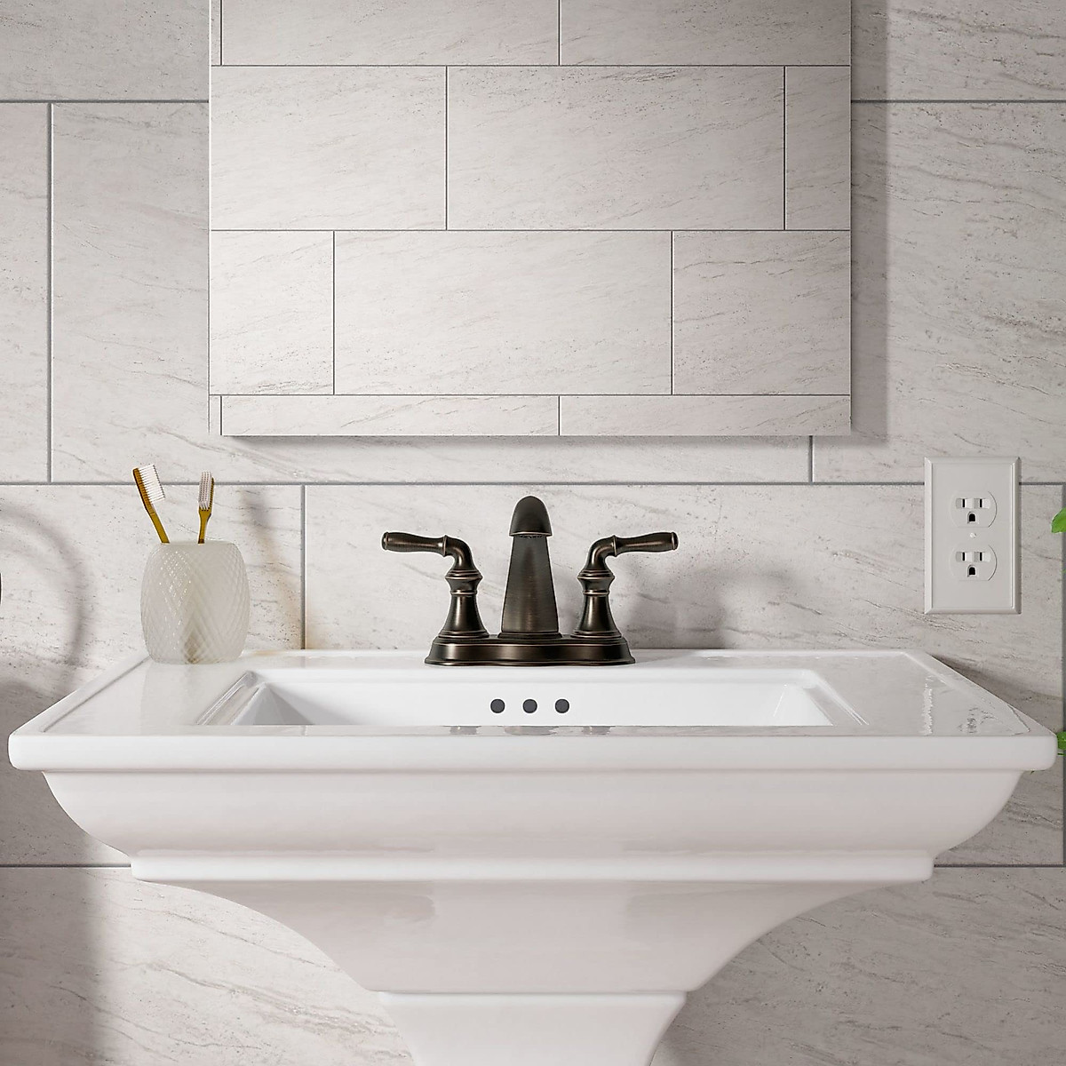 KOHLER 393-N4-BN Devonshire Centerset Bathroom Faucet with Pop-Up Drain Assembly, 2-Handle Bathroom Sink Fuacet, 1.2 GPM, Vibrant Brushed Nickel