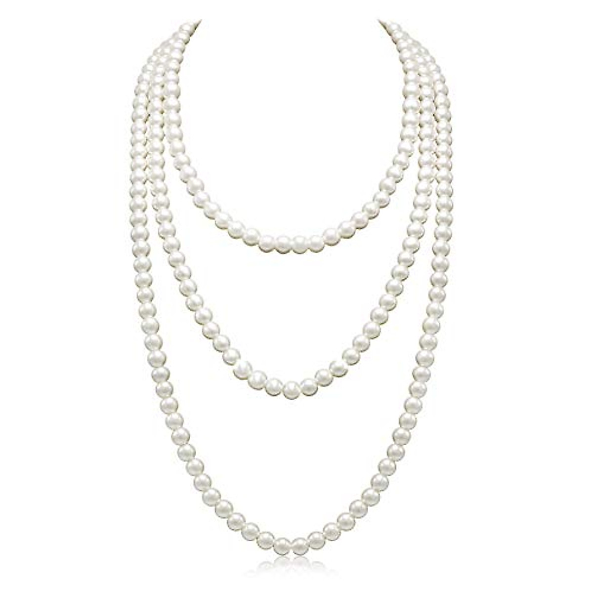 Aisansty,Long Pearl Necklace for Women Layered Cream White Faux Pearl Beads Strand Necklace Costume Jewelry,Diameter Pearl 8MM,69"