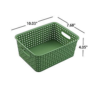 Sadstory Deep Green Plastic Woven Storage Basket, Plastic Shelf Basket, 6 Packs