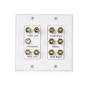 Cable Matters Double Gang 5.1 Speaker Wall Plate (Home Theater Wall Plate, Banana Plug Wall Plate) in White