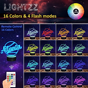 Baseball Gifts, Baseball Night Light, 3D Illusion Lamp for Boys Gift 16 Changing Color Remote Control Kids Room Lighting Ball Decor (Atlanta)