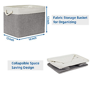 Temary Fabric Baskets Set of 6 Small Storage Baskets Bundled with Set of 2 Large Baskets(White&Grey, 11.8Lx7.9Wx5.3H Inches, 16Lx12Wx12H inches)